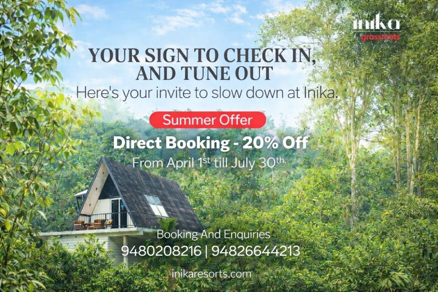Summer Offer at INIKA Resorts – Get 20% Off Direct Booking